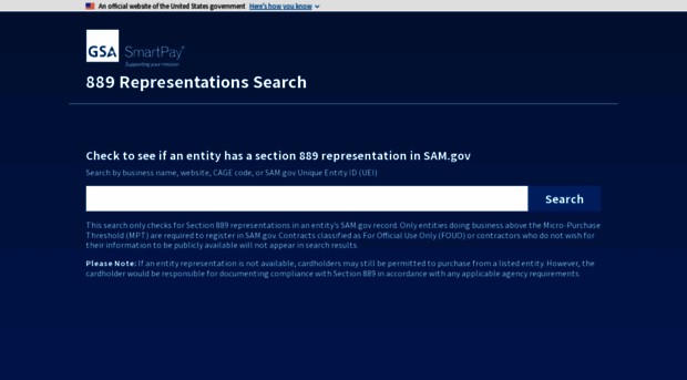 889.smartpay.gsa.gov - GSA 889 Representations Tool - 889 Smartpay GSA