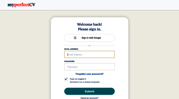 accounts.myperfectcv.co.uk - Sign in to your Account - Account S ...