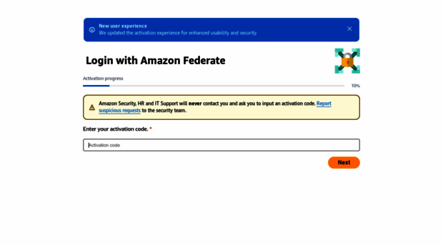 activate.amazon-corp.com - Amazon Federate Device Activat... - Activate ...