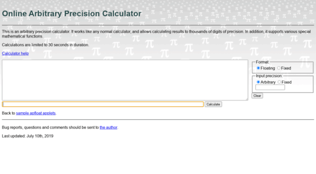 apfloat.appspot.com - Online Arbitrary Precision Cal... - Apfloat Appspot