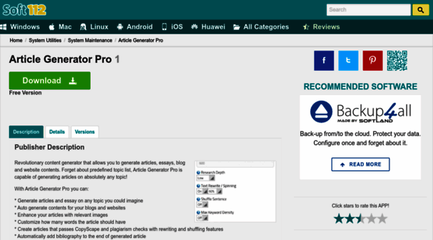 article-generator-pro.soft112.com - Article Generator Pro 1 Free D ...
