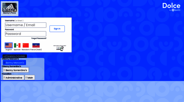 bennys.dolceclock.com - SpotOn Teamwork - Sign In - Bennys Dolceclock
