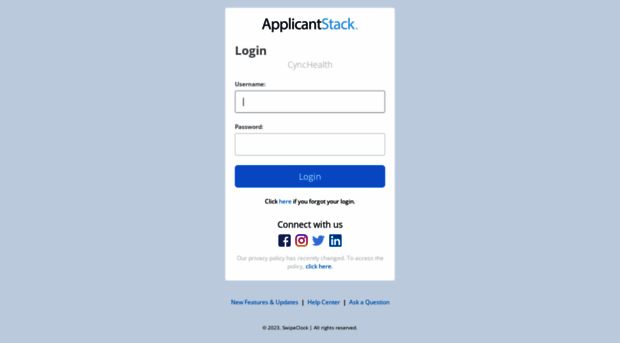 cynchealth.applicantstack.com - ApplicantStack - Login - Cynchealth Applicant Stack