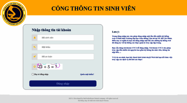 dangkyhoc.utc2.edu.vn - Đăng nhập - Cổng thông tin sin... - Dangkyhoc Utc 2