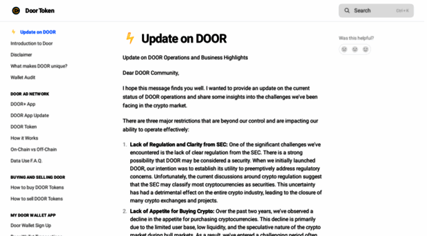 doortoken.gitbook.io - Update on DOOR | Door Token - DOOR Token Gitbook