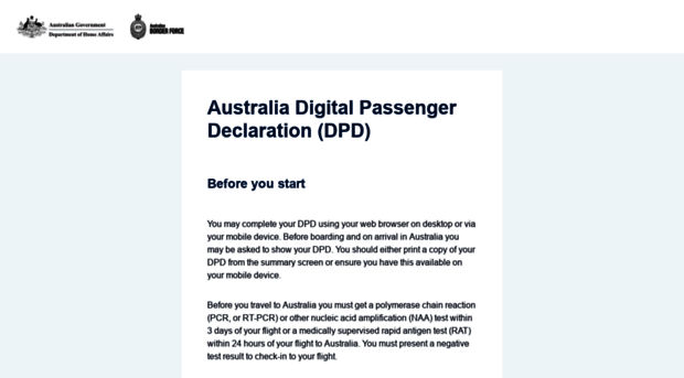 dpd.homeaffairs.gov.au - Australia Digital Passenger De... - DPD ...