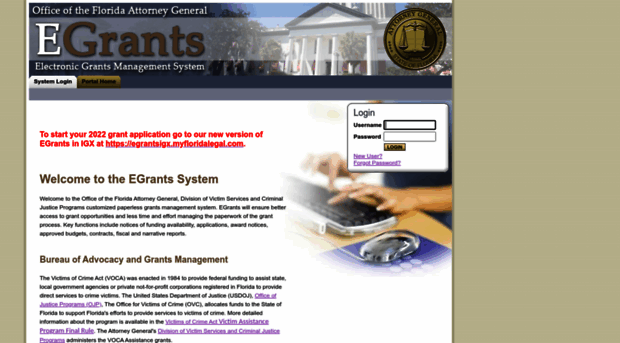 egrants.myfloridalegal.com - IntelliGrants - Login - E Grants ...