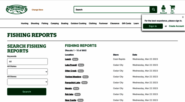 Sportsman S Warehouse Fishing Report