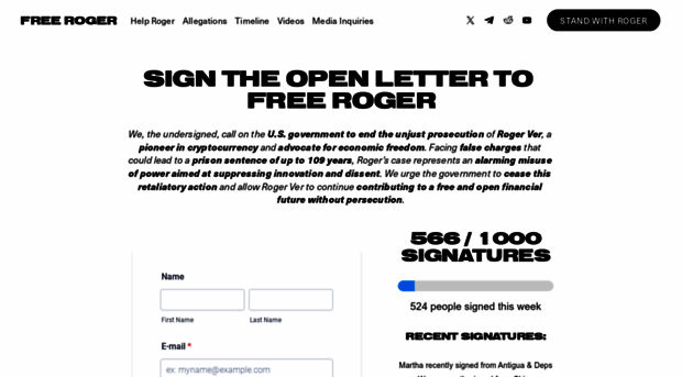 freerogernow.org - Free Roger Ver Campaign | #Fre... - Free Roger Now
