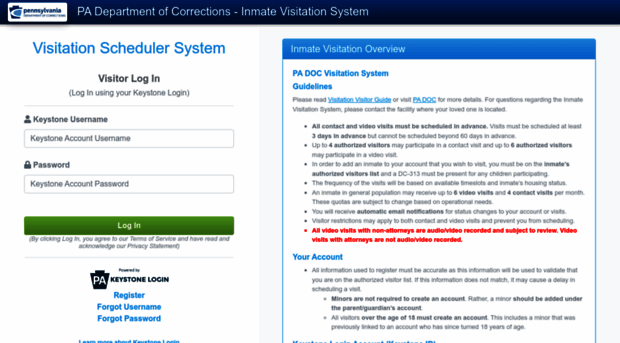 inmatevisitation.cor.pa.gov - IVVS Login - Keystone Integrat ...