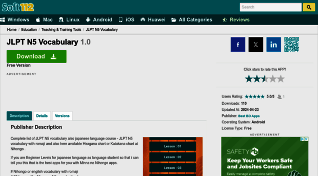 jlpt-n5-vocabulary.soft112.com - JLPT N5 Vocabulary 1.0 Free Do ...
