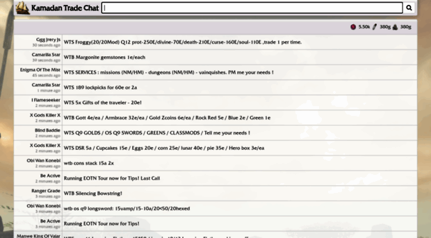 kamadan.gwtoolbox.com - Kamadan Trade Chat Search - Kamadan Gwtoolbox