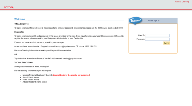 lms.toyota.com.au - Plateau Learning → Login - Lms Toyota