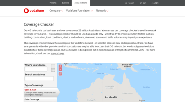 maps.vodafone.com.au - Network Coverage Checker | Vod... - Maps Vodafone