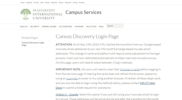 mum.instructure.com - Canvas Discovery Login Page - Mum Instructure