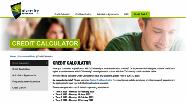 mycredit.cqu.edu.au - CQUniversity - Credit Calculat... - My Credit Cqu