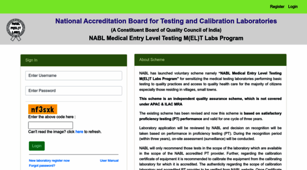 nablmelt.qci.org.in - Laboratory: Login - Nablmelt Qci