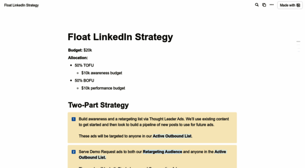 nicklafferty.notion.site - Float LinkedIn Strategy | Noti... - Nicklafferty Notion