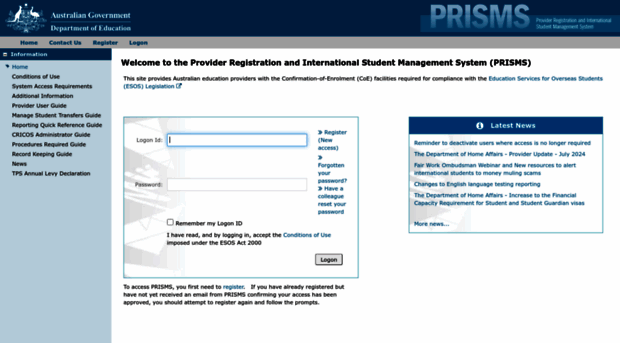 prisms.education.gov.au - PRISMS Logon - PRISMS Education Gov