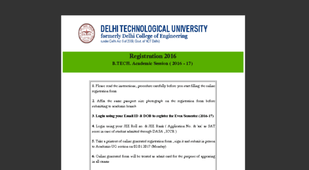 registration2016.dtu.ac.in - B.Tech. Registration for Acade ...