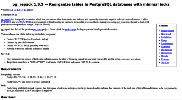 reorg.github.io - pg_repack 1.5.2 -- Reorganize ... - Reorg Github