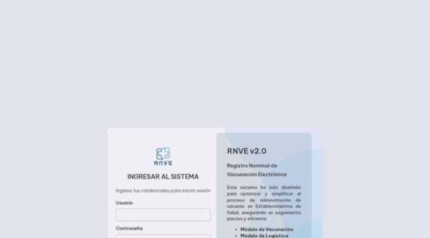 rnve.minsalud.gob.bo - Ingresar - RNVe 2.0 - RNVe Minsalud
