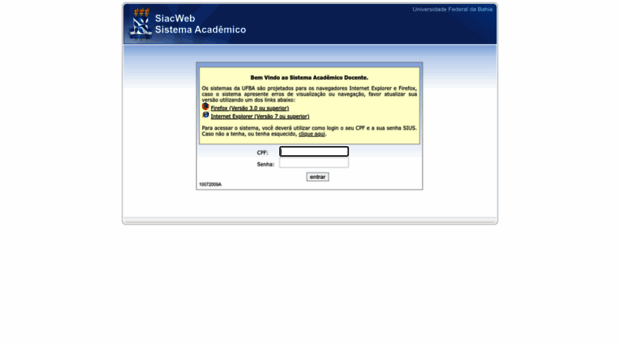 siacdocentes.ufba.br - SiacWeb - Sistema Acadêmico - Siac Docentes Ufba