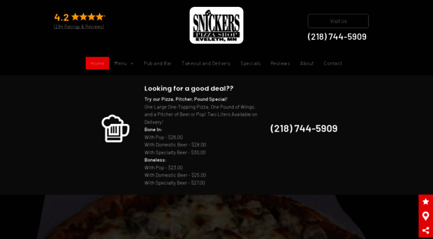 snickerspizzashopeveleth.com - Snickers Pizza Shop - Eveleth ...