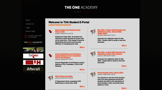 studentbs.toa.edu.my - The One Academy Student Portal - Student Bs Toa