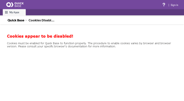 sympo.quickbase.com - Cookies Disabled - Sympo Quickbase