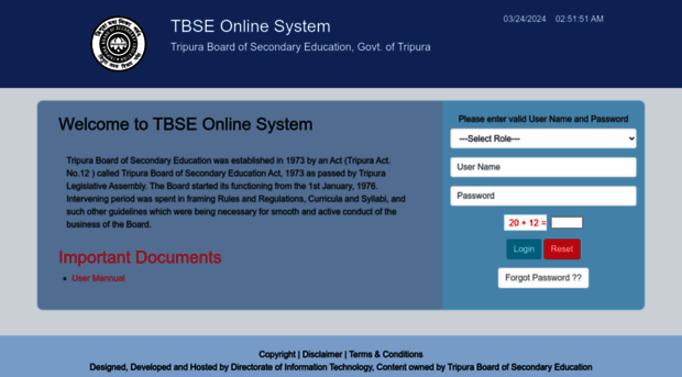 tbseonline.tripura.gov.in - TBSE ONLINE SYSTEM - TBSE ONLINE Tripura
