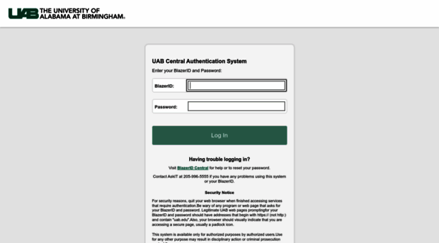 uabonline.instructure.com - UAB Central Authentication Sys... - UAB ...