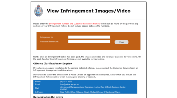 viewinfringement.police.wa.gov.au - View Infringement Images/Video ...