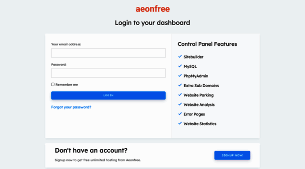 web.aeonfree.com - Login to your dashboard - Aeon... - Web Aeon Free