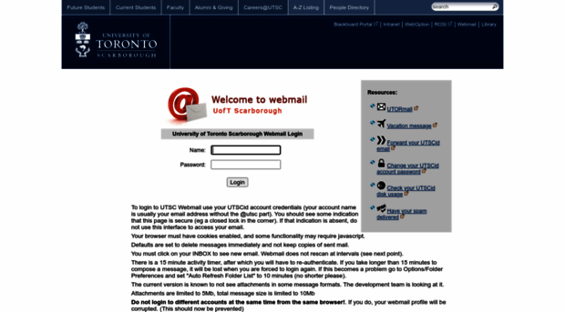 webmail.utsc.utoronto.ca - University of Toronto Scarboro... - Webmail ...